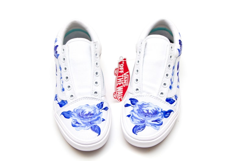 Custom Painted Blue Flower Vans - Etsy