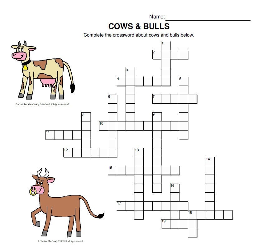Cows & Bulls Crossword Puzzle - Etsy