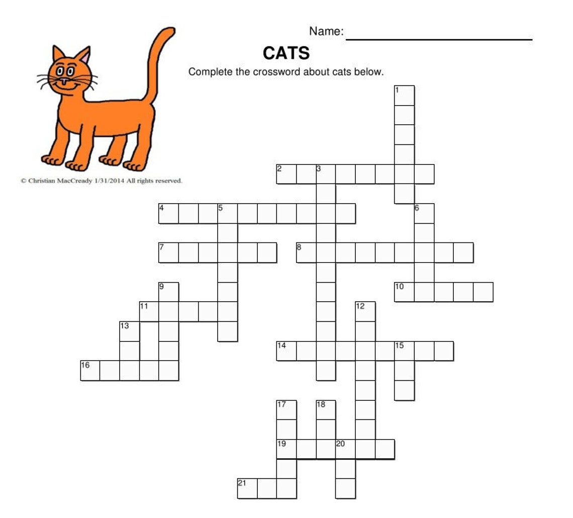 Cats Crossword Puzzle Etsy