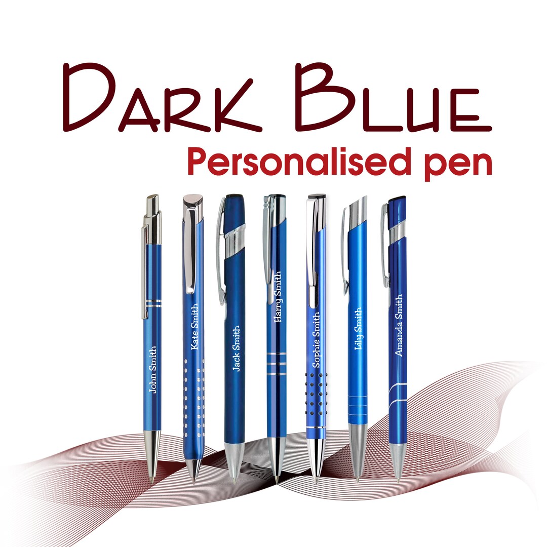 Promotional Personalised Metal Pen DARK BLUE Black Ink - Wedding Pens ...