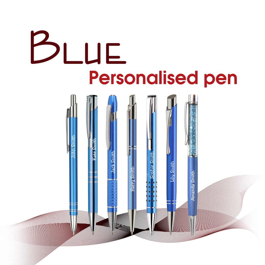 Promotional Personalised Metal Pen BLUE Black Ink - Wedding Pens ...