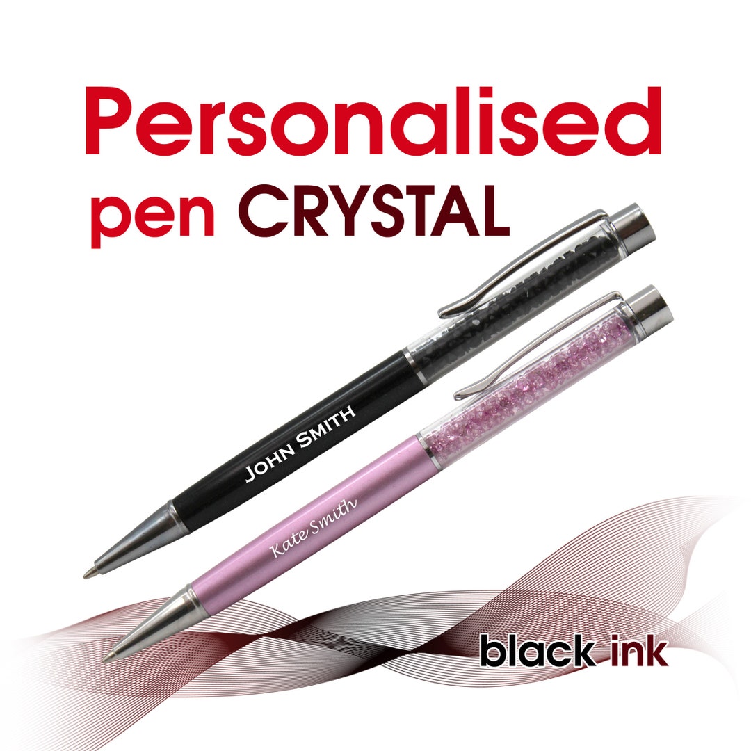 Personalised Metal Pen CRYSTAL Black Ink Wedding Pens Christmas Gifts ...