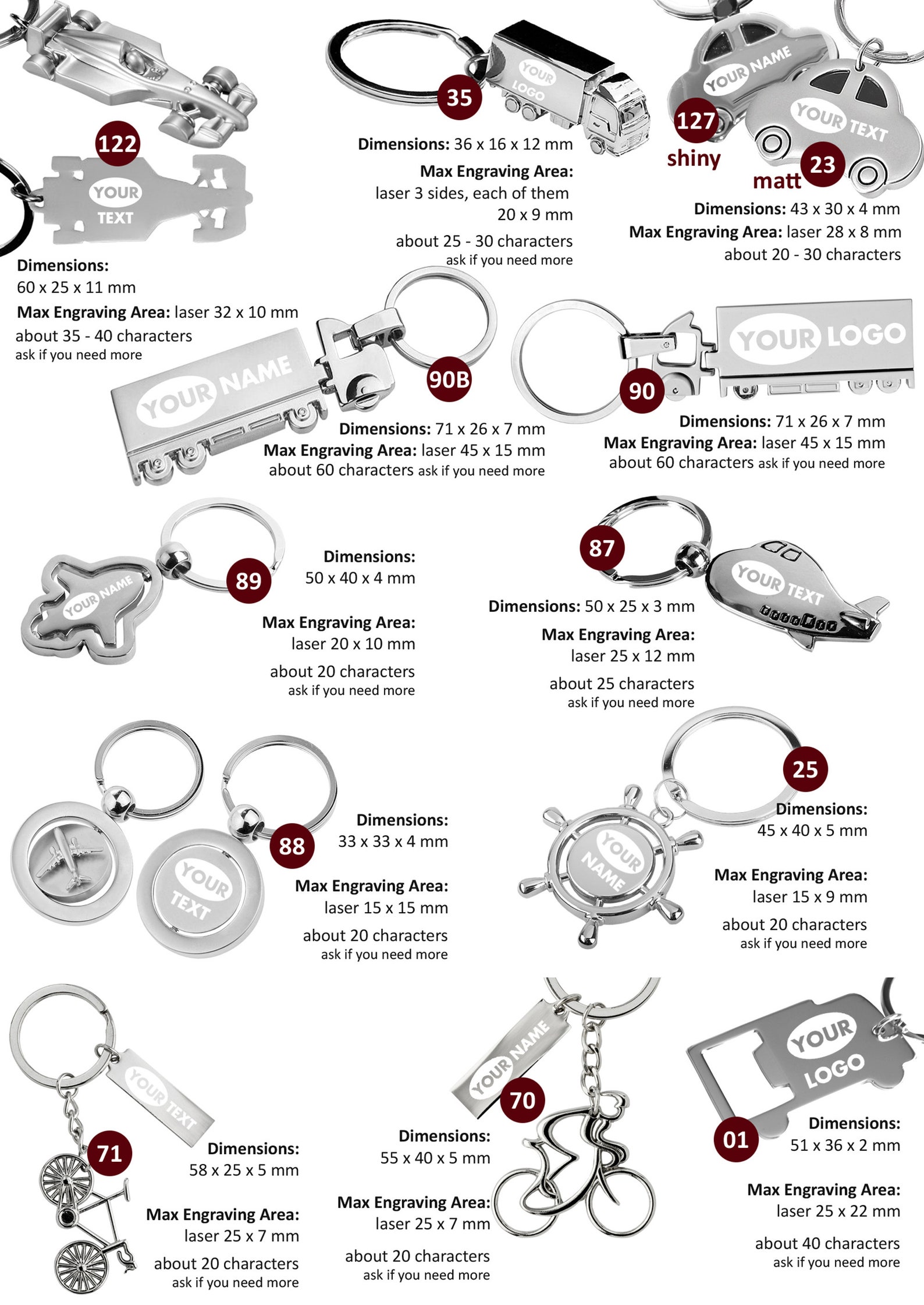 Personalised Keyring Engraved With Custom Text/logo Car | Etsy