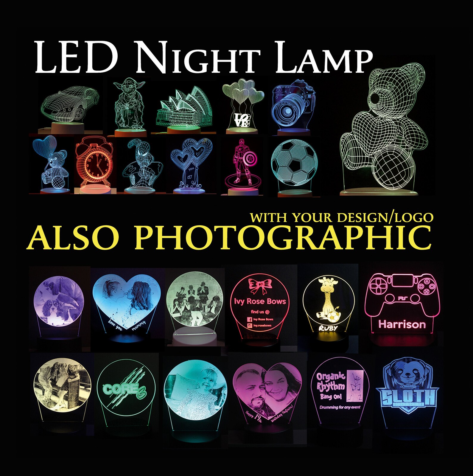 Personalised photo 16 Colours custom 3D Illusion LED Night - Etsy UK