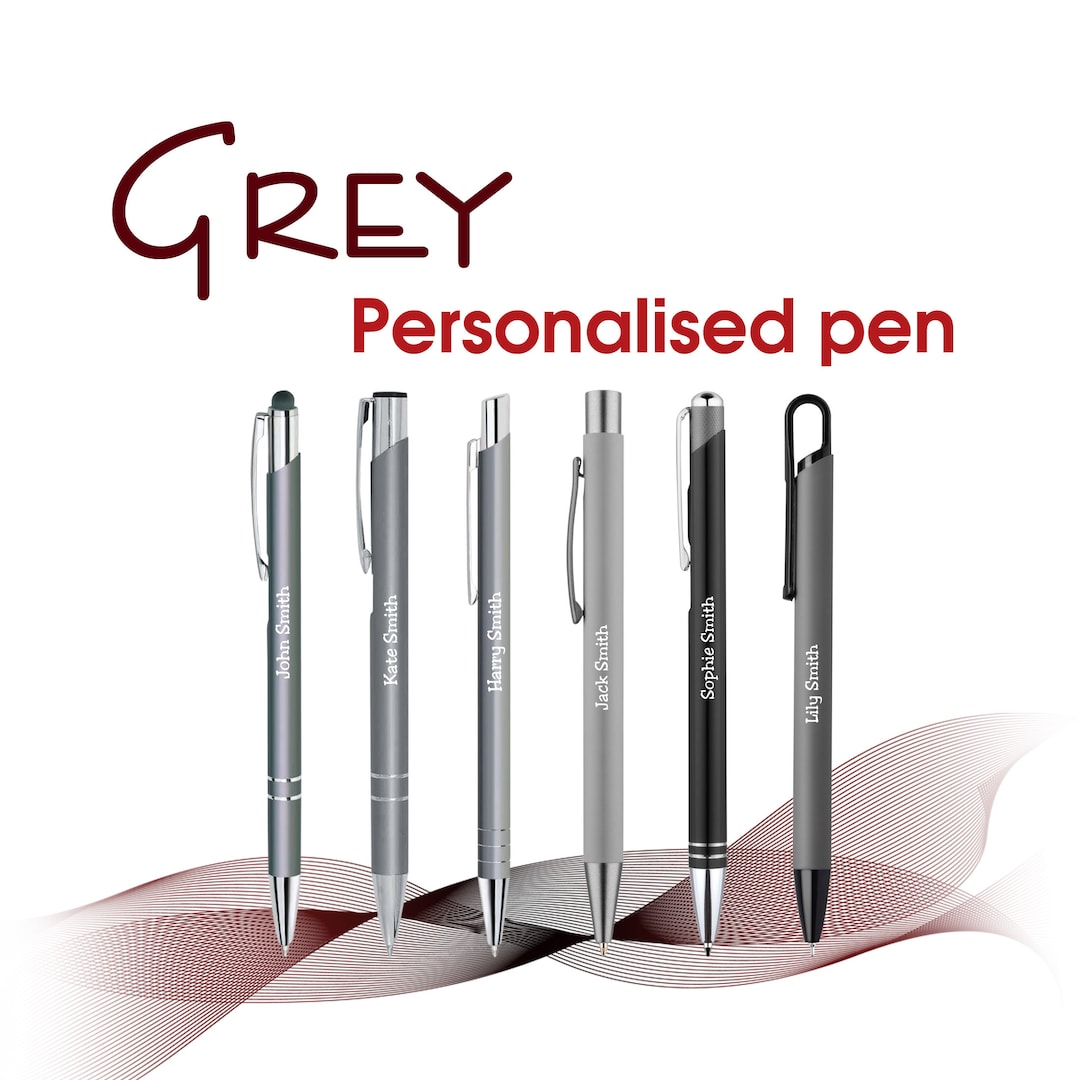 Promotional Personalised Metal Pen GREY Black Ink Wedding Pens ...