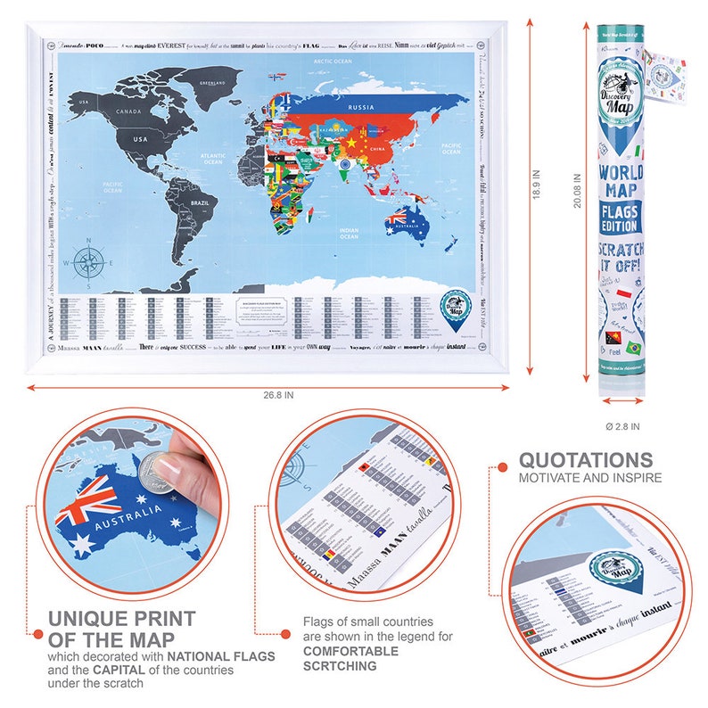 Scratch-off World Map Flags Edition 68 X 48 Cm Country Flags and ...