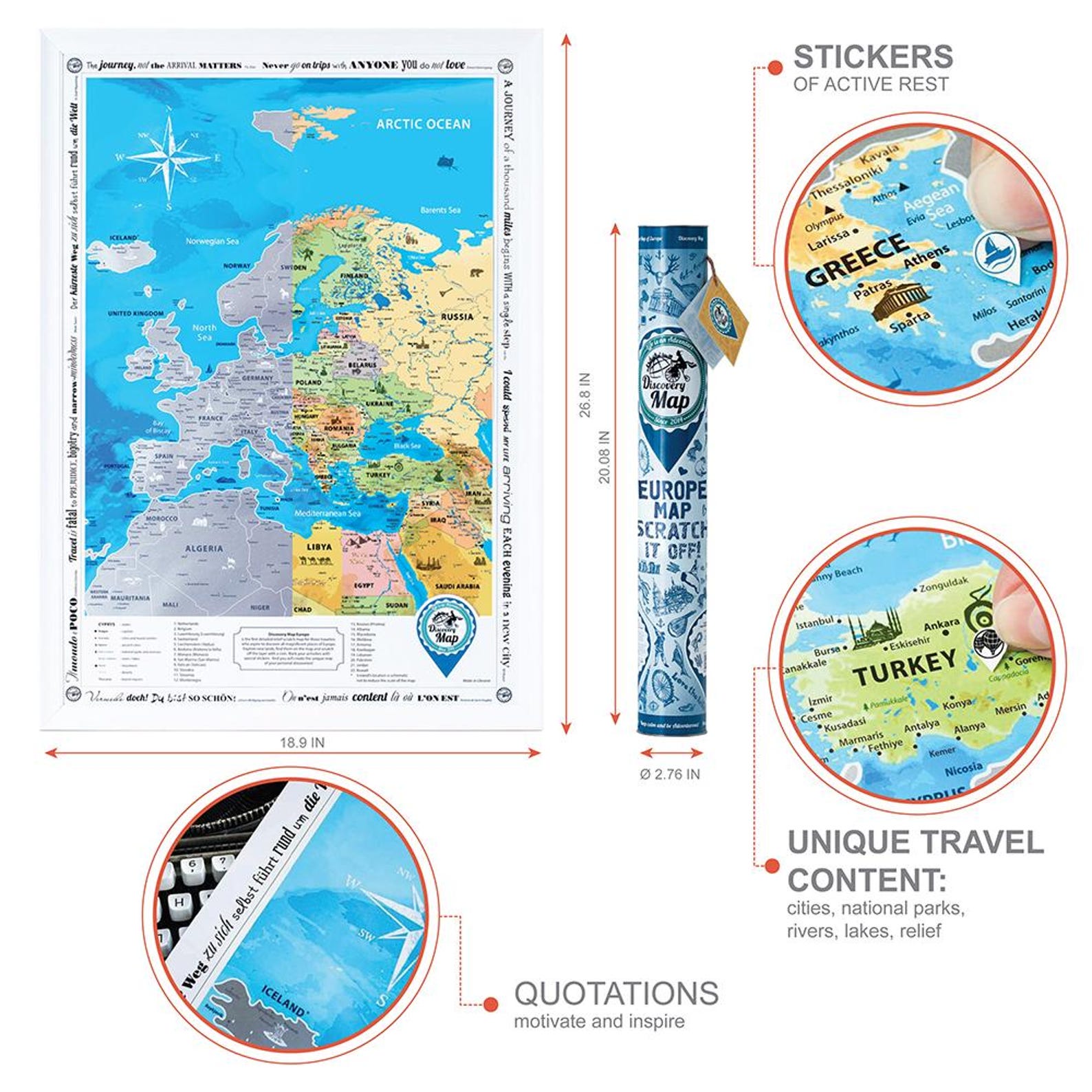 Europe Scratch-off Map – Pushpin Travel Map – Traveler Pushpin Map for ...