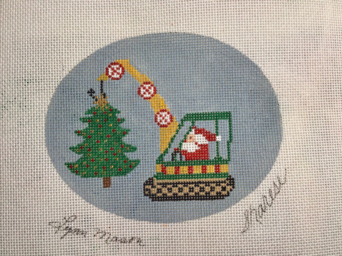 Santa on His Crane Handpainted Needlepoint Ornament - Etsy