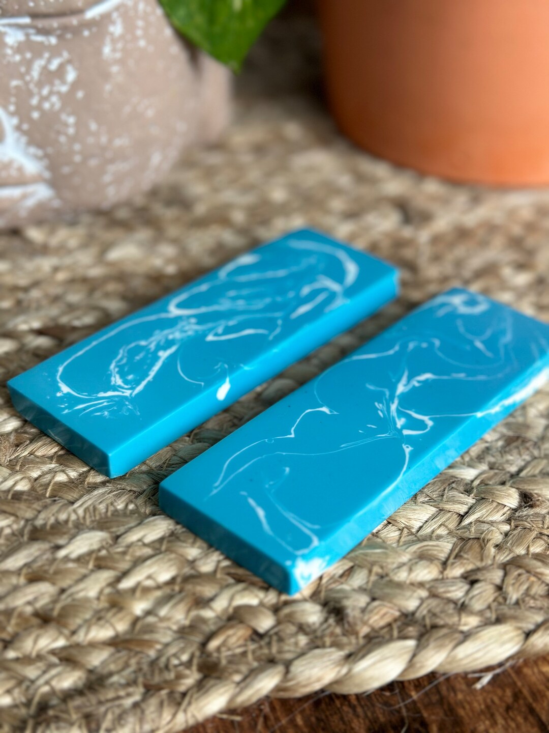 Blue Swirled Acrylic Knife Handle Blank Set 2, Blue Resin Knife Handle ...