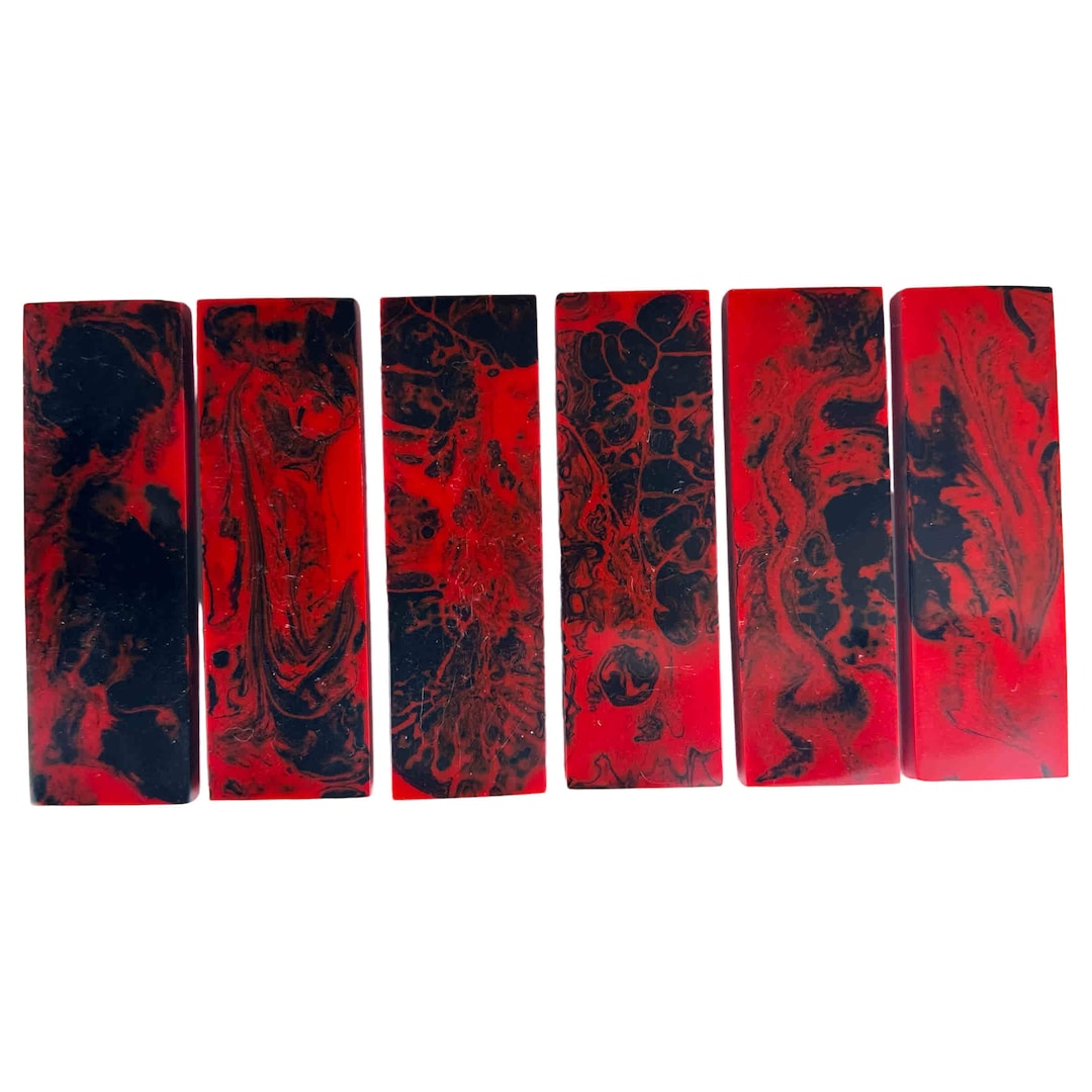 Red & Black Acrylic Knife Handle Blanks One Set of 2, Red Swirl Resin ...