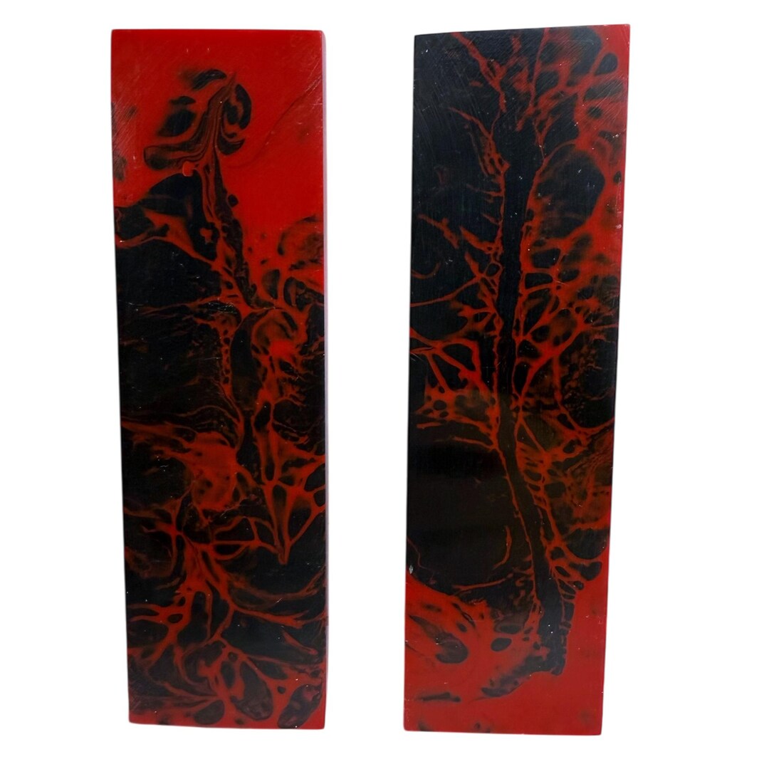 Blood Red & Black Acrylic Knife Handle Blank Set 2, Red Swirl Resin ...