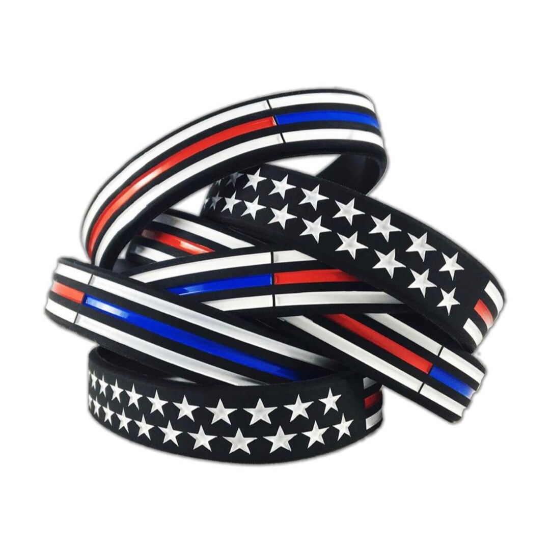 Thin Blue Line X Thin Red Line Combined Silicone Wristbands, 44% OFF