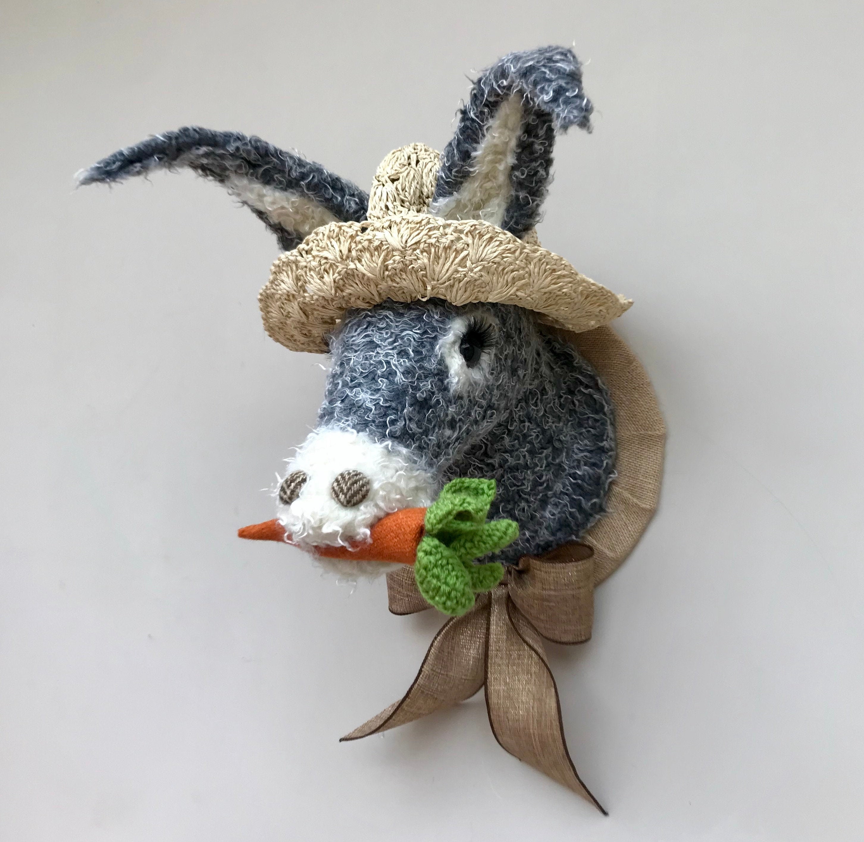 Donkey Head Faux Taxidermy Handmade Grey and Cream Seaside - Etsy