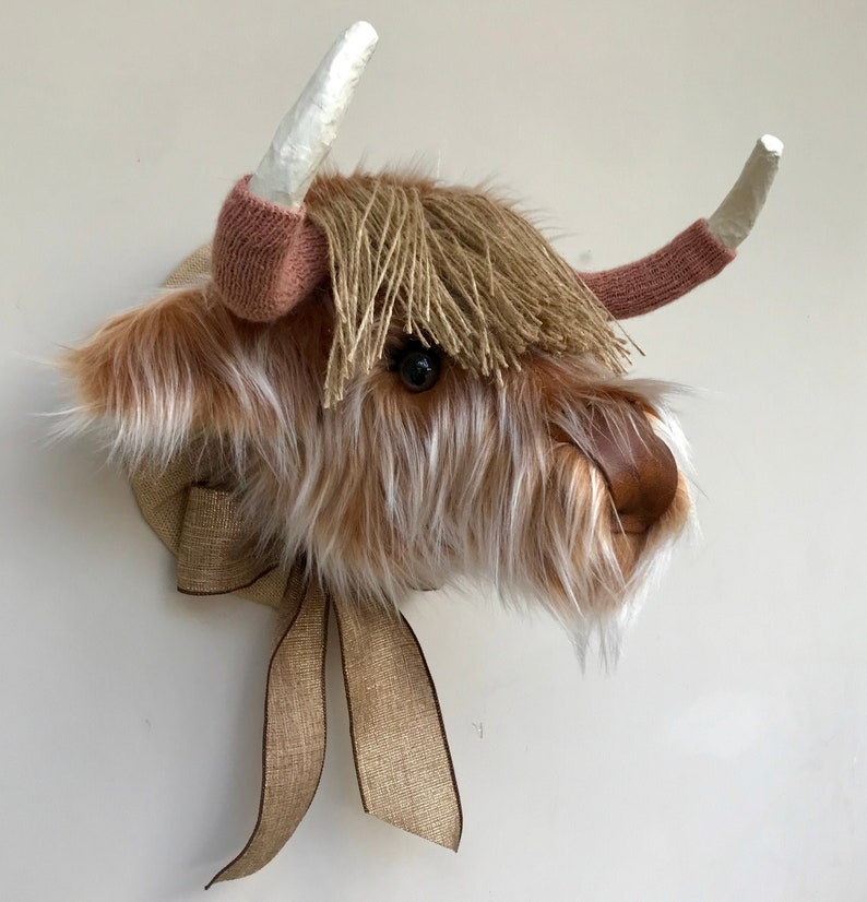 Highland Cow Head Faux Taxidermy Handmade Caramel and Cream - Etsy