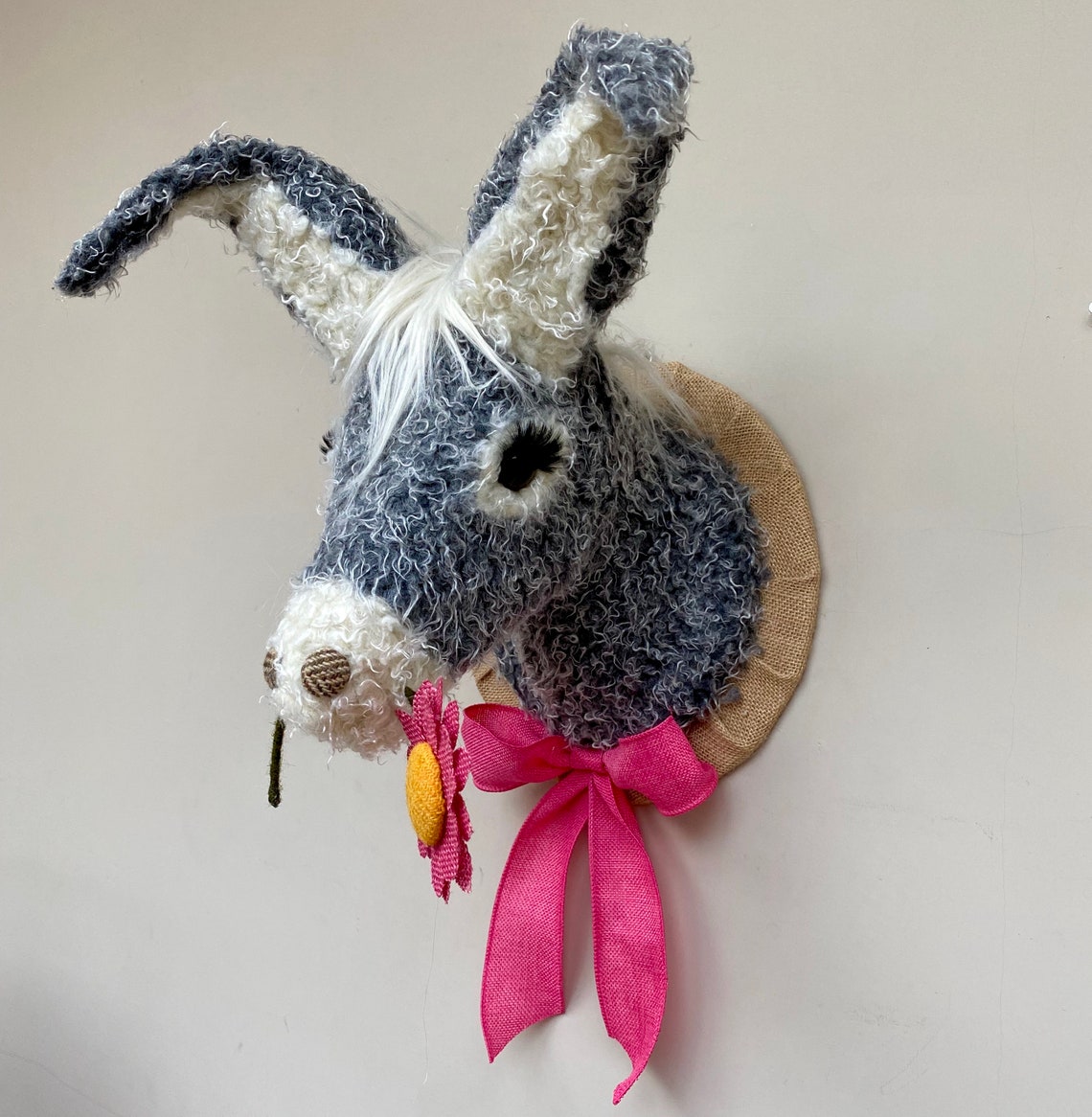 Donkey Head Faux Taxidermy Handmade Grey and Cream Seaside Beach Donkey ...