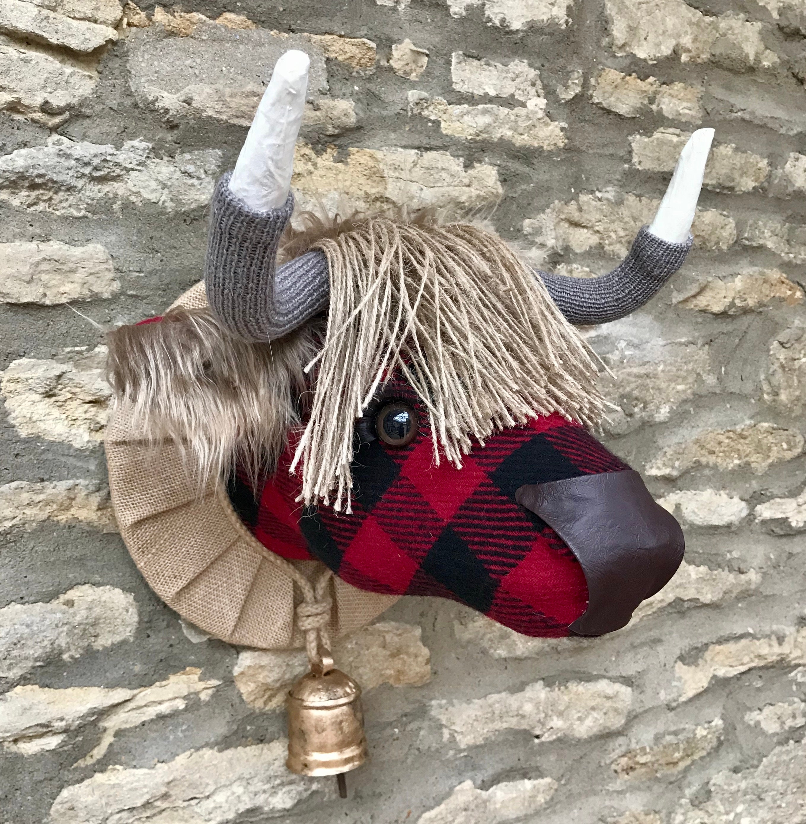 Highland Cow Head Faux Taxidermy in Black and Red Lumberjack - Etsy UK