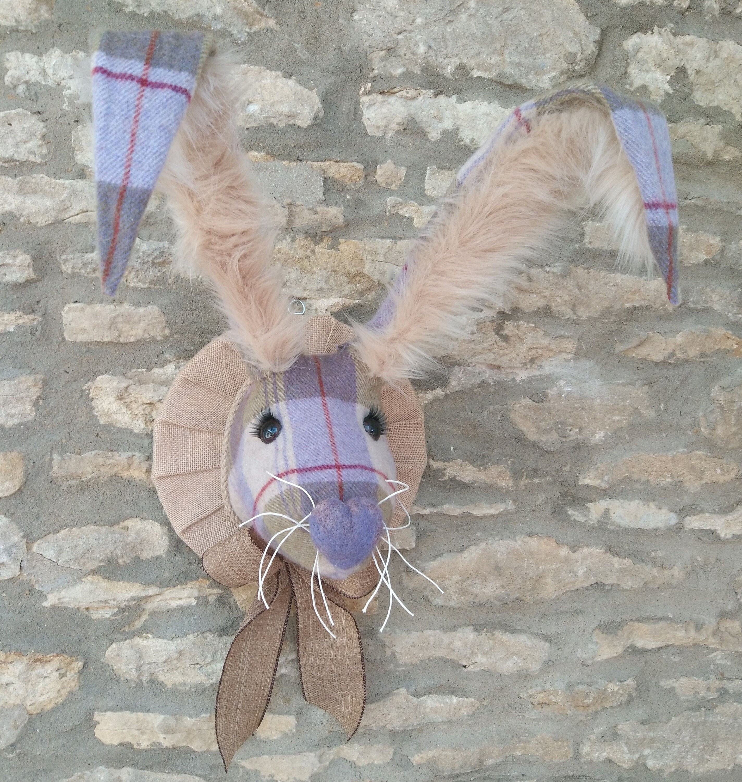 Bunny Head Faux Taxidermy Lavender Lilac and Olive Tweed | Etsy