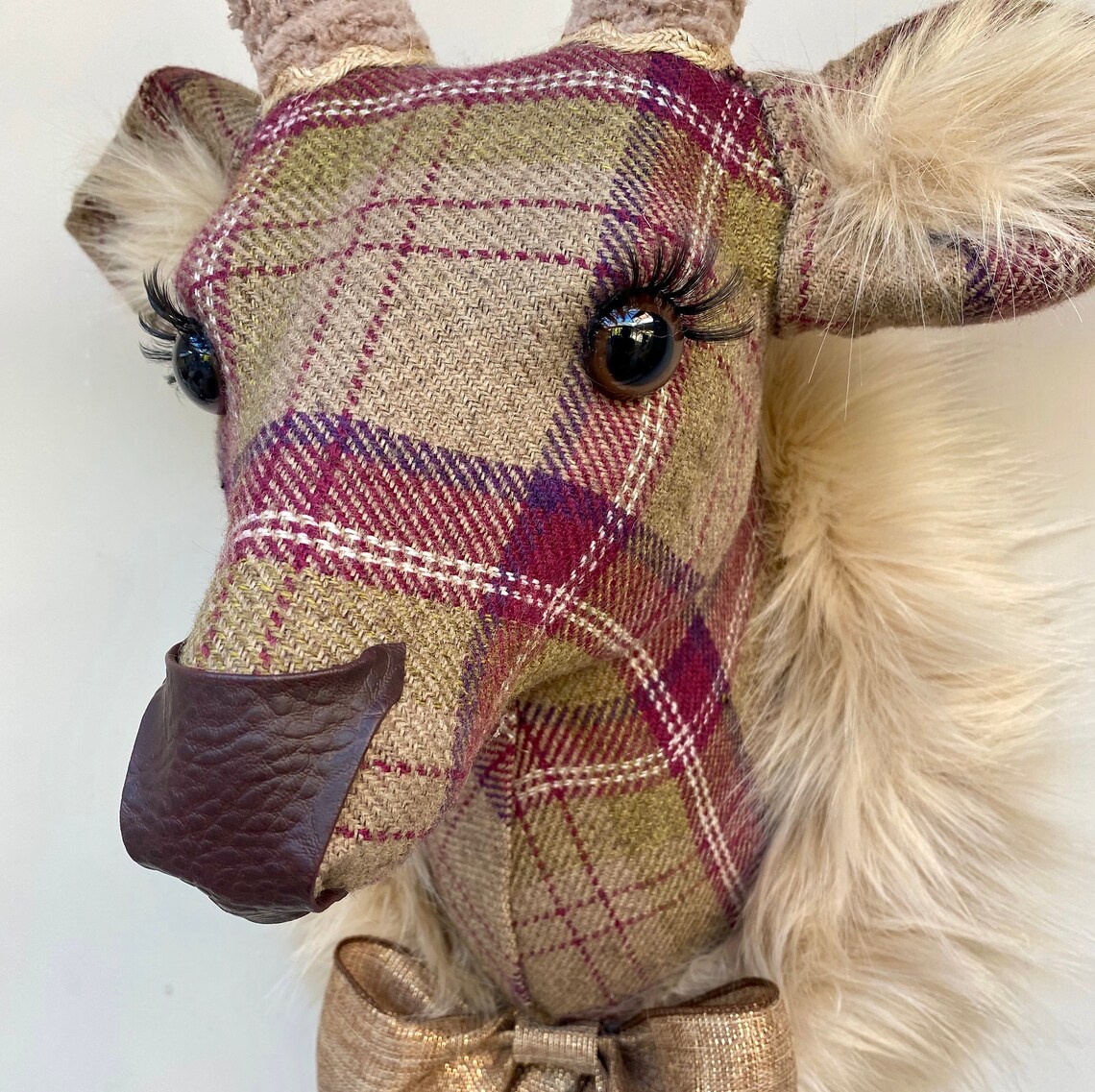 Stag Head Faux Taxidermy Berry Tweed Plaid Check Fabric Hand - Etsy UK
