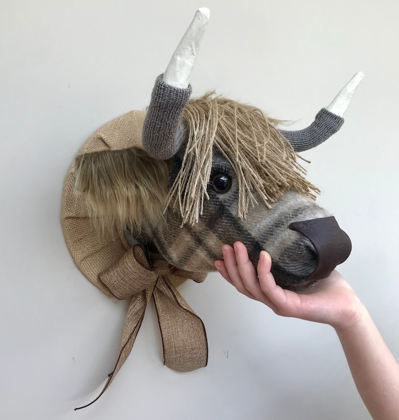 Highland Cow Head Handmade Faux Taxidermy Mackellar / Mackeller Tartan ...