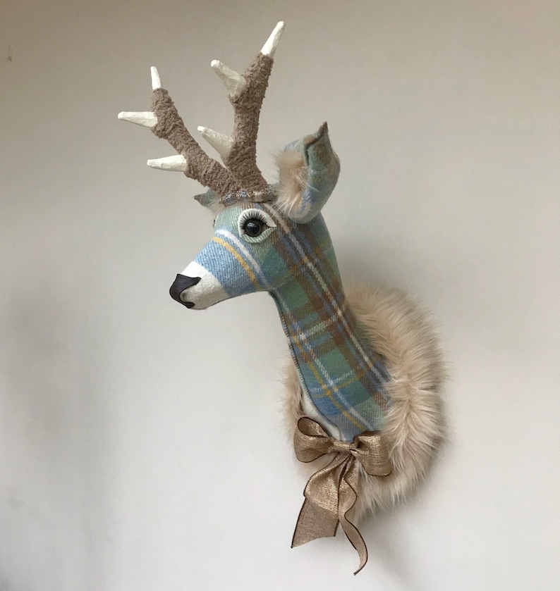 Stag Head Faux Taxidermy Handmade Duck Egg Blue Green Fabric - Etsy