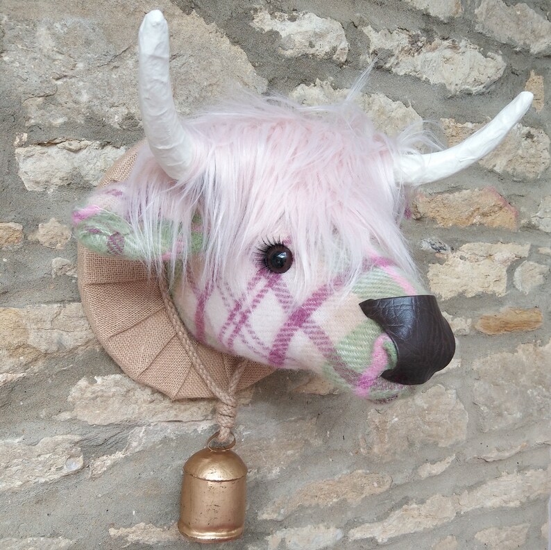 Handmade highland cow head faux taxidermy 100% new wool | Etsy