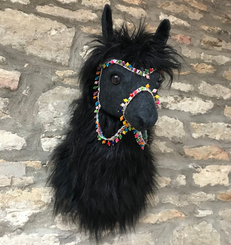 Llama head faux taxidermy handmade black Alpaca wall mounted | Etsy