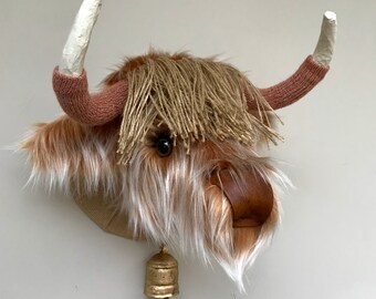Handmade Highland Cow Head Faux Taxidermy 100% New Wool | Etsy