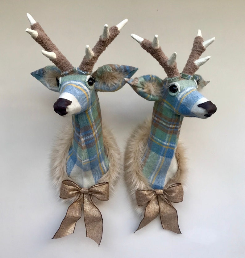 Stag Head Faux Taxidermy Handmade Duck Egg Blue Green Fabric - Etsy