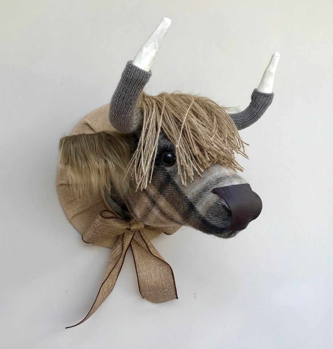 Highland Cow Head Handmade Faux Taxidermy Mackellar / Mackeller Tartan ...