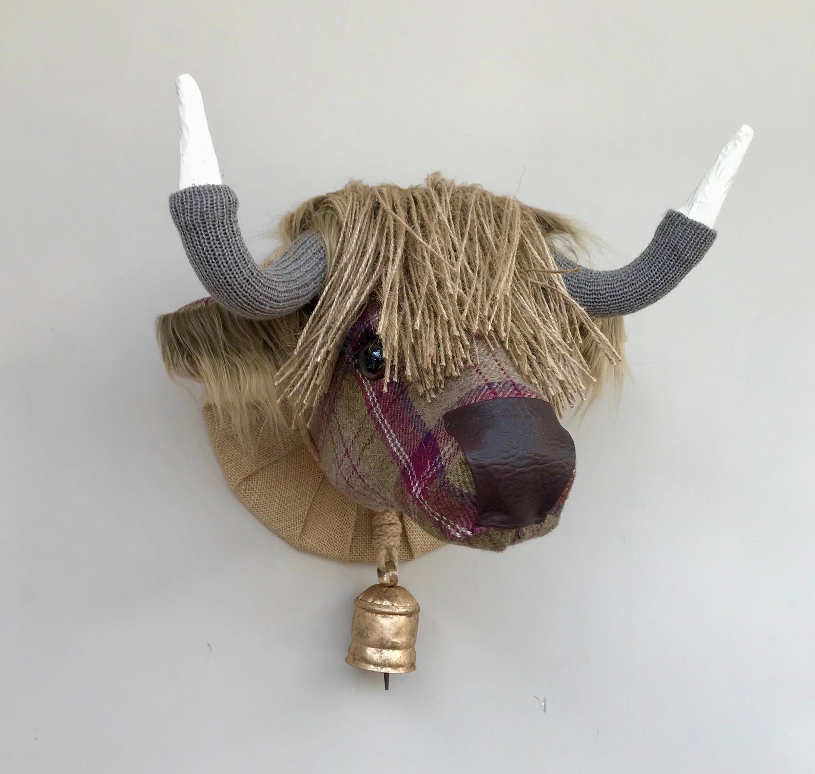 Highland Cow Head Faux Taxidermy Handmade Berry Check Tweed - Etsy UK