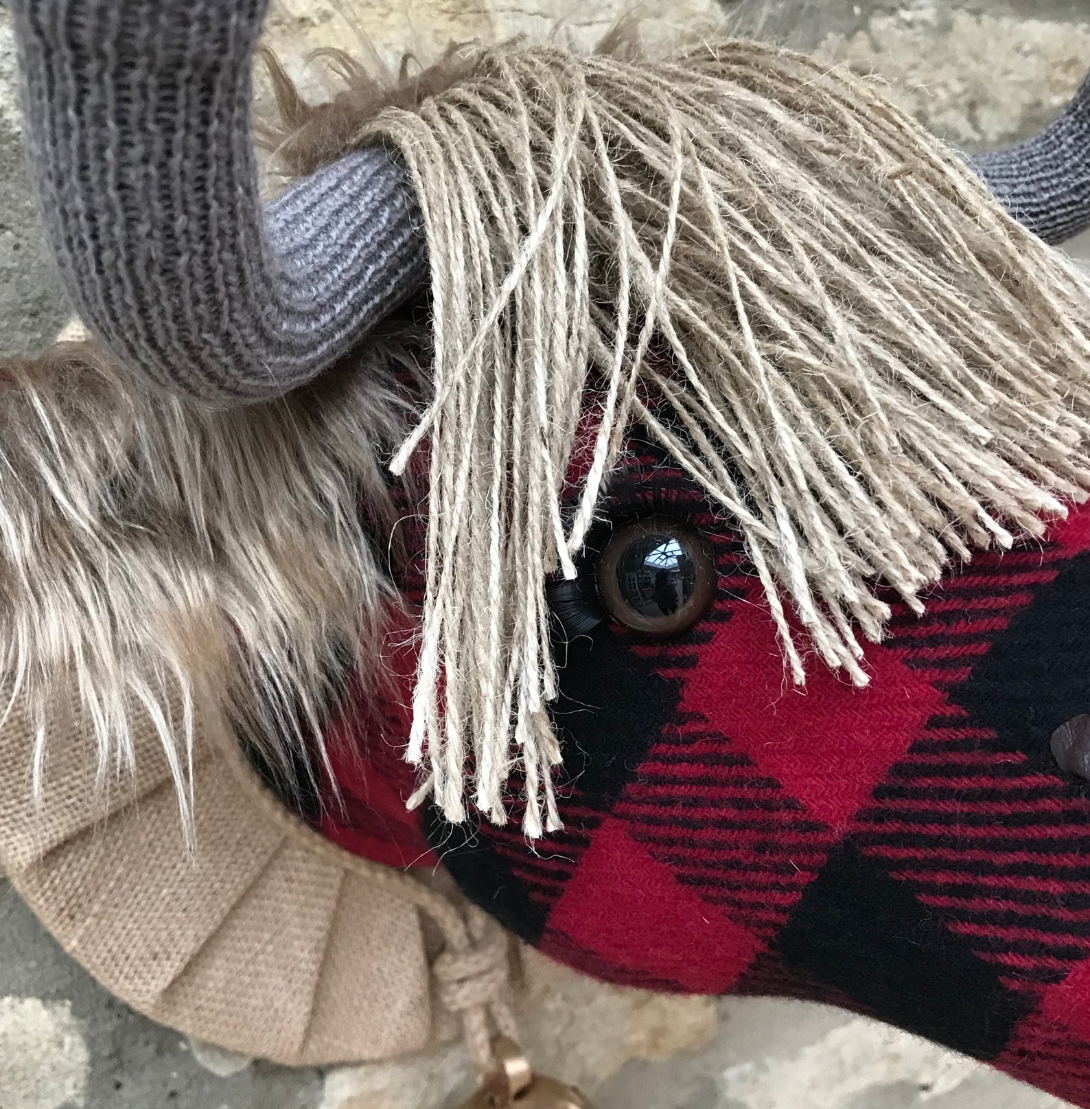 Highland Cow Head Faux Taxidermy in Black and Red Lumberjack - Etsy UK