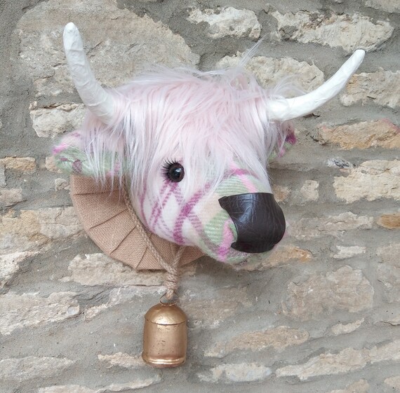 Handmade highland cow head faux taxidermy 100% new wool | Etsy
