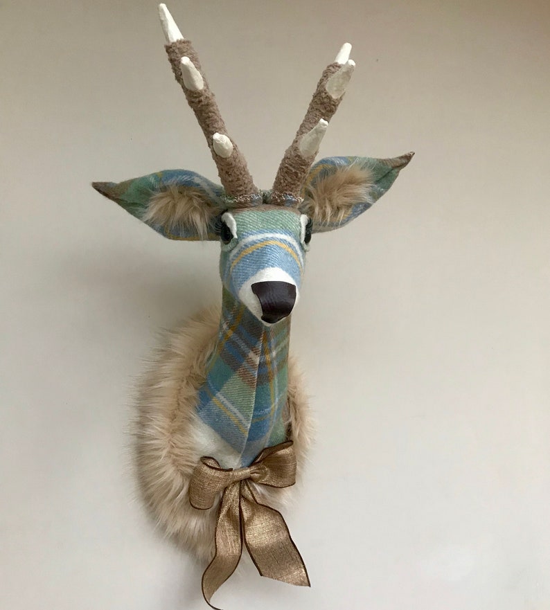 Stag Head Faux Taxidermy Handmade Duck Egg Blue Green Fabric - Etsy