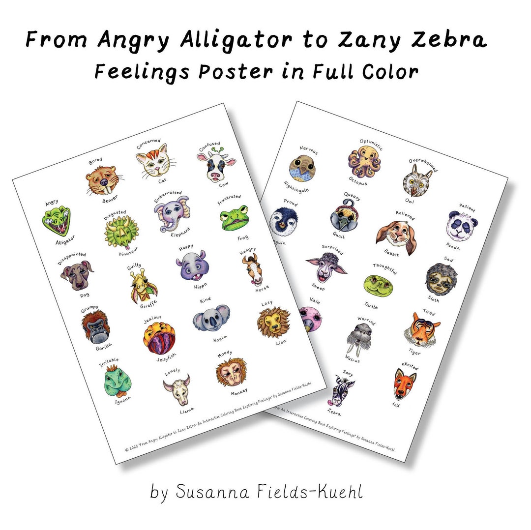 From Angry Alligator to Zany Zebra: Feelings Poster With Animals - Etsy