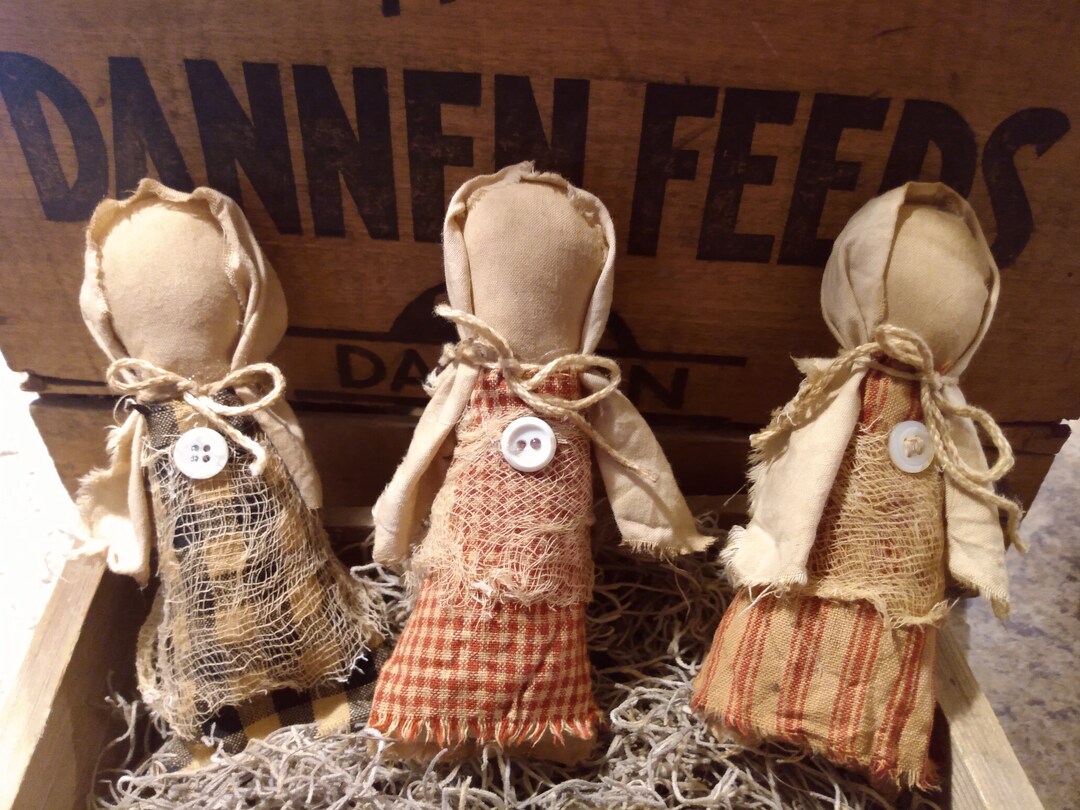 Set of 3 Small Prim Primitive Prairie Dolls Handmade Bowl Fillers or ...