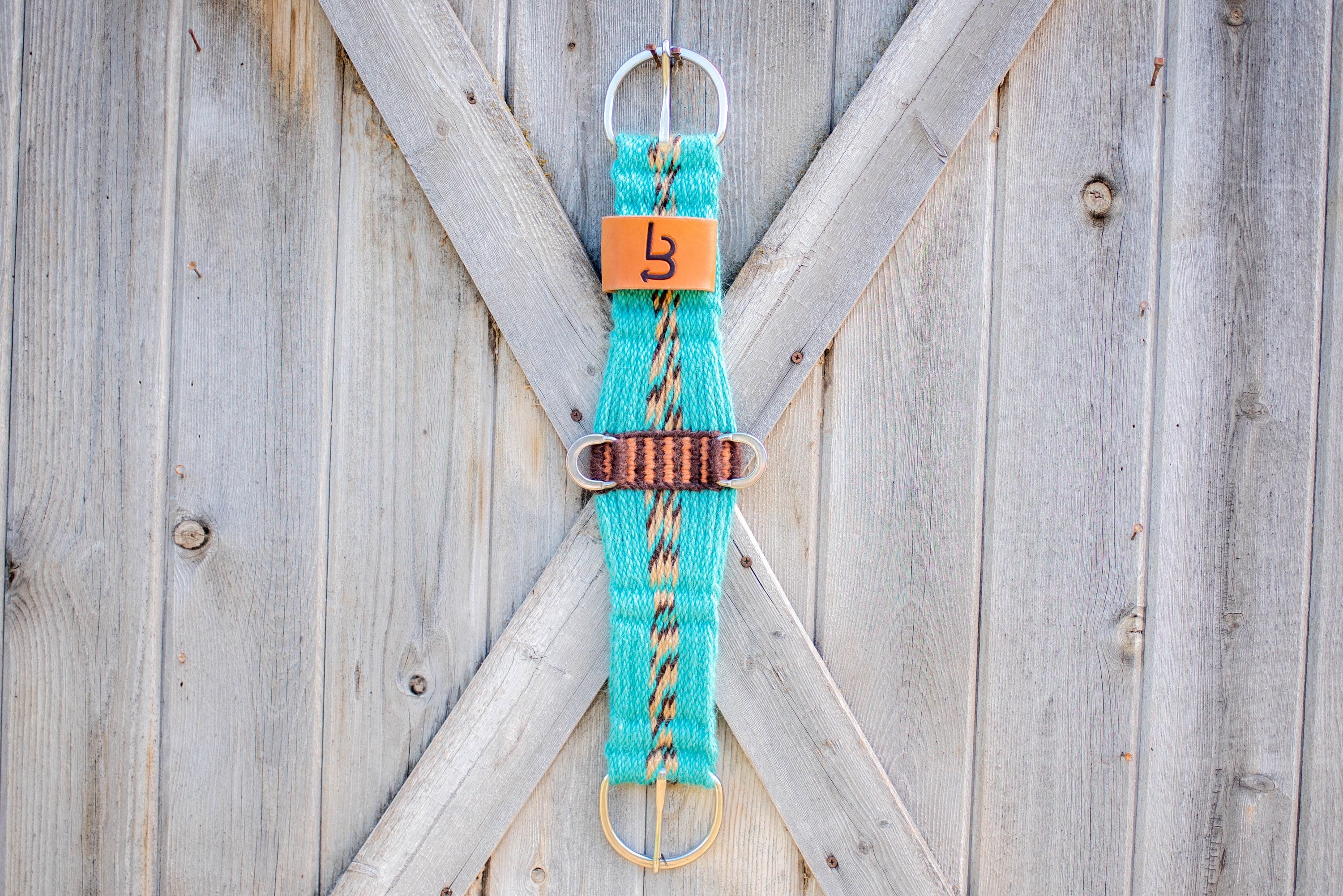 26 100% Mohair Turquoise Double Layer Woven Cinch With Leather Keeper ...