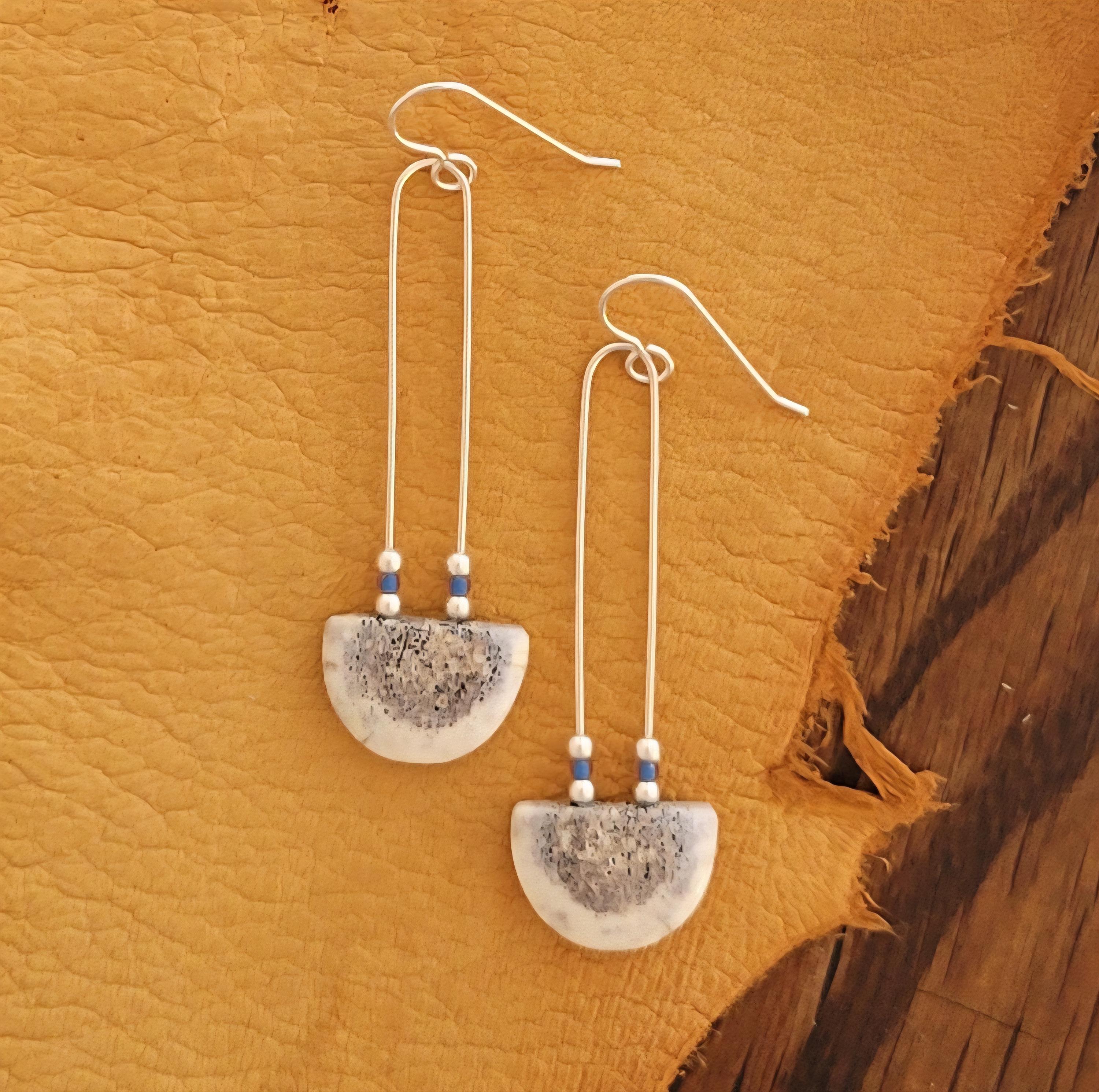 Elk Antler Hemi Loop Earrings With Sterling Silver Accents and Earwires ...