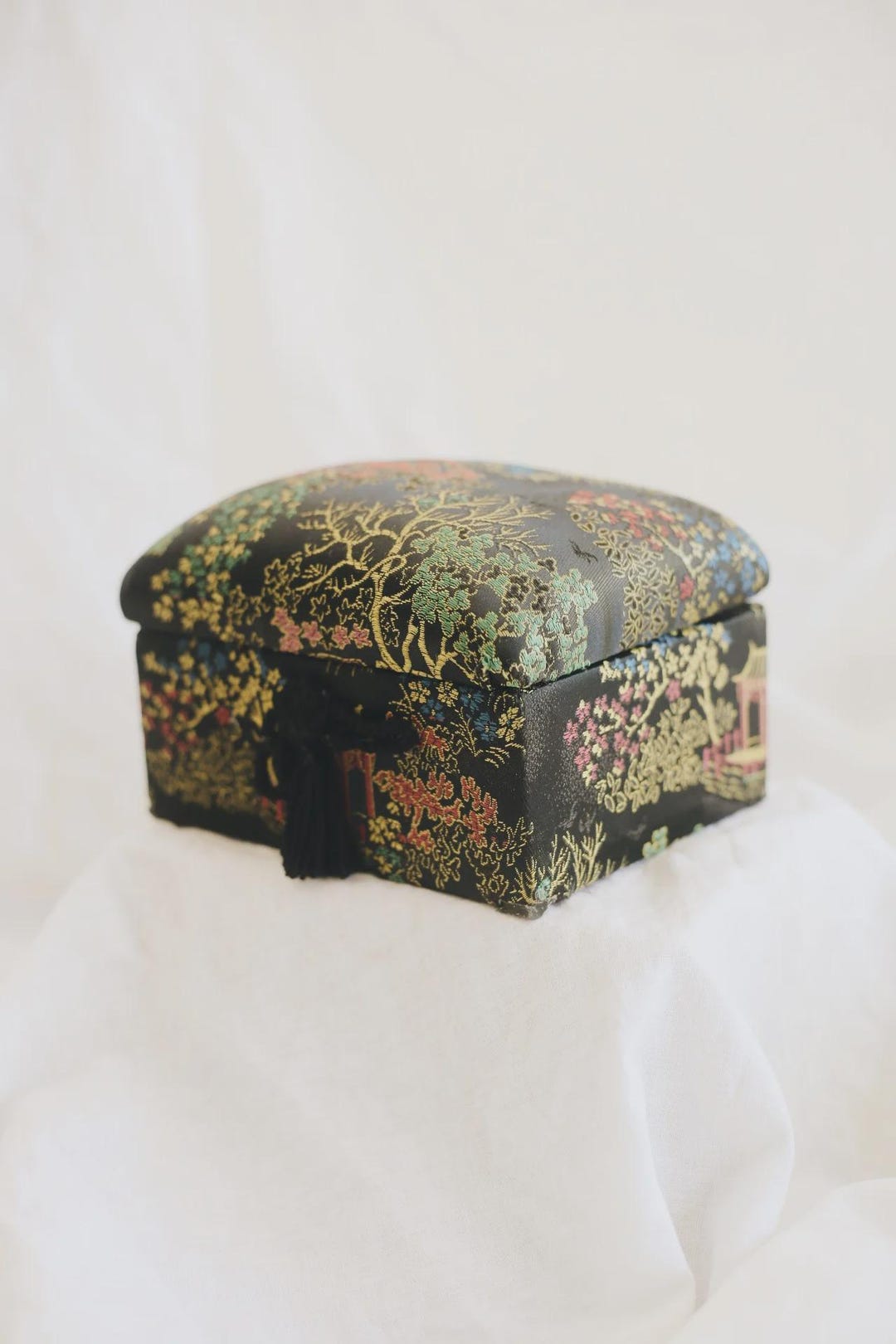 Vintage Asian Fabric Box With Tassels, Decorative Motif - Etsy