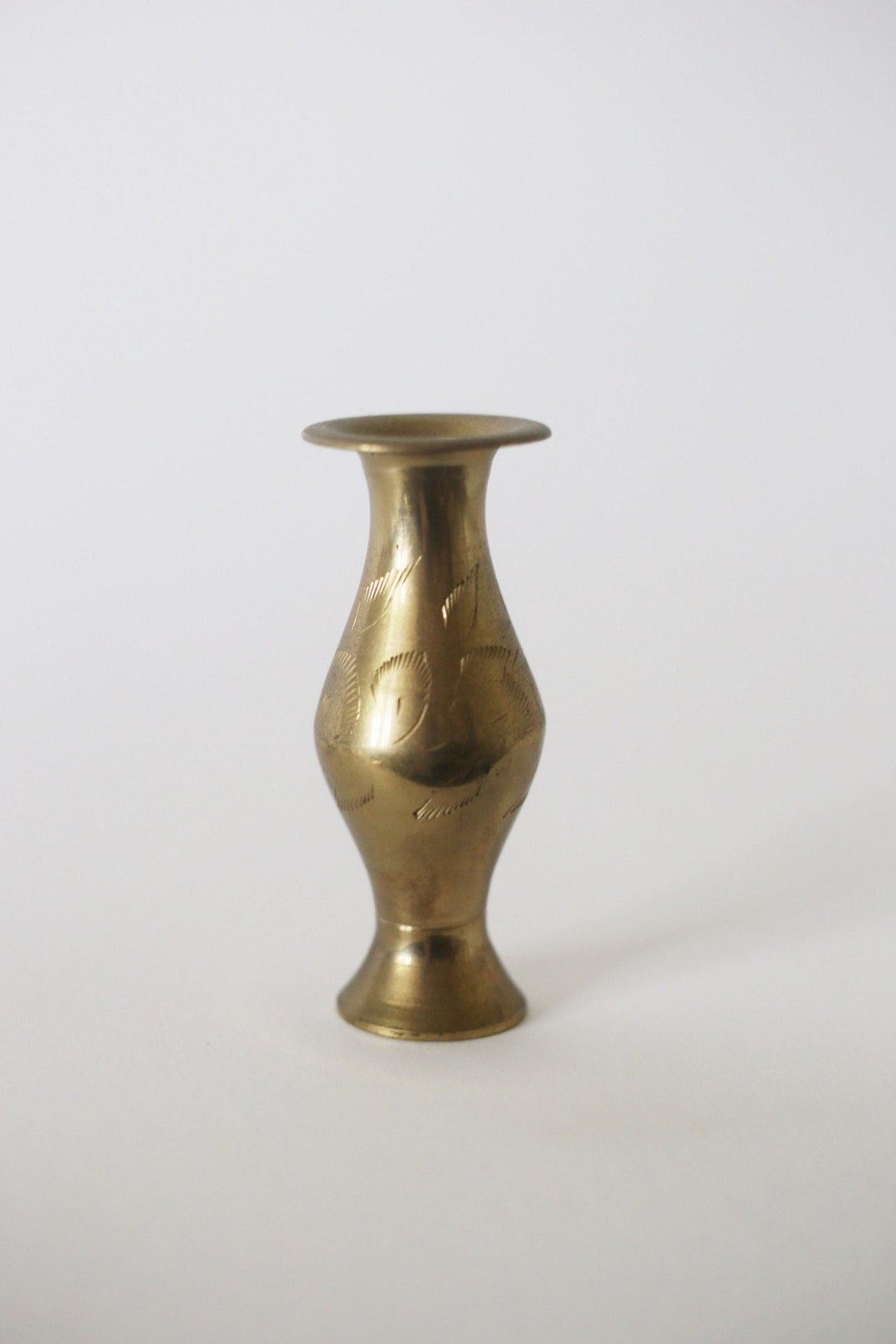 Vintage Etched Brass Small Bud Vase / Vintage Brass Vase / Brass Vase ...