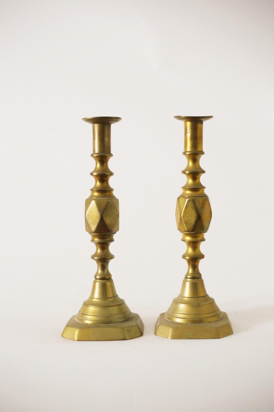 VERY RARE 19th Century Antique Diamond Princess Brass Candlestick Pair ...