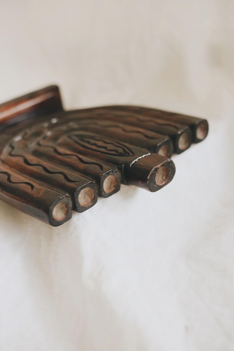 Vintage Hand Carved Wooden Menorah / Vintage Menorah Jewish Sculpture ...