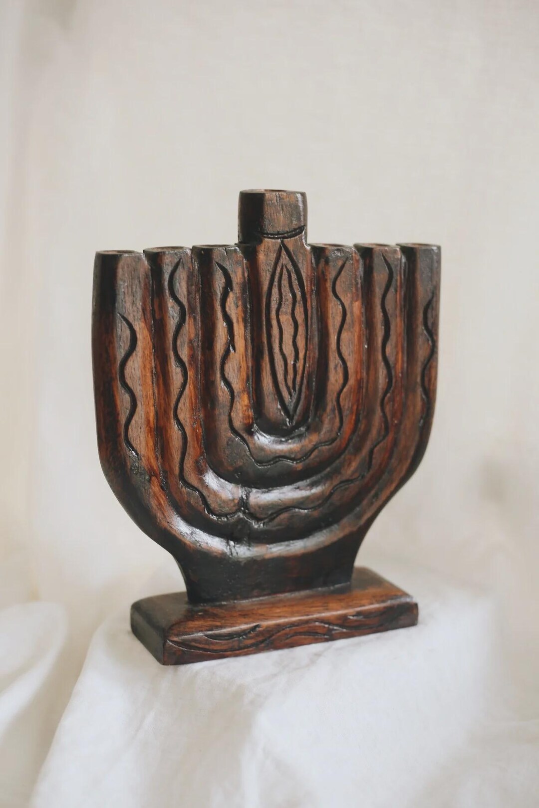 Vintage Hand Carved Wooden Menorah / Vintage Menorah Jewish Sculpture ...