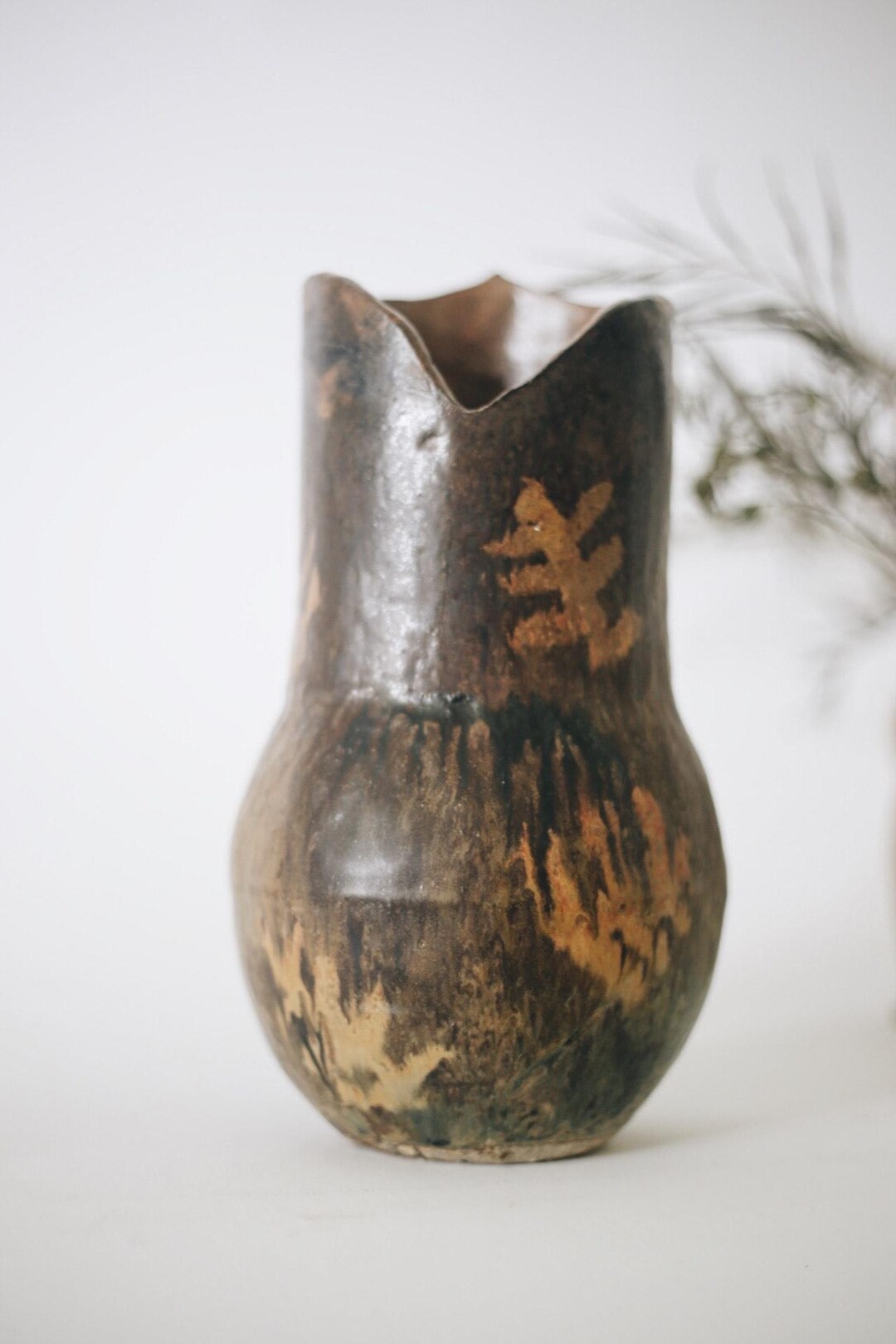 Large Hand Built Studio Pottery Vase , Asymmetrical Handmade Large Vase ...