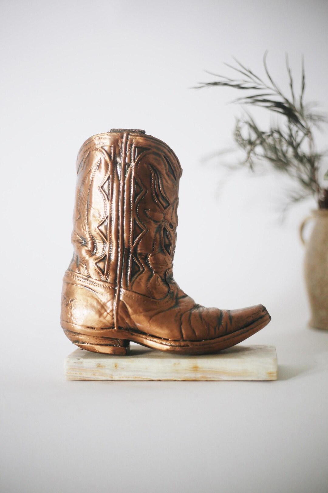 Extra Large Solid Copper Cowboy Boot on Onyx/stone Base - Etsy