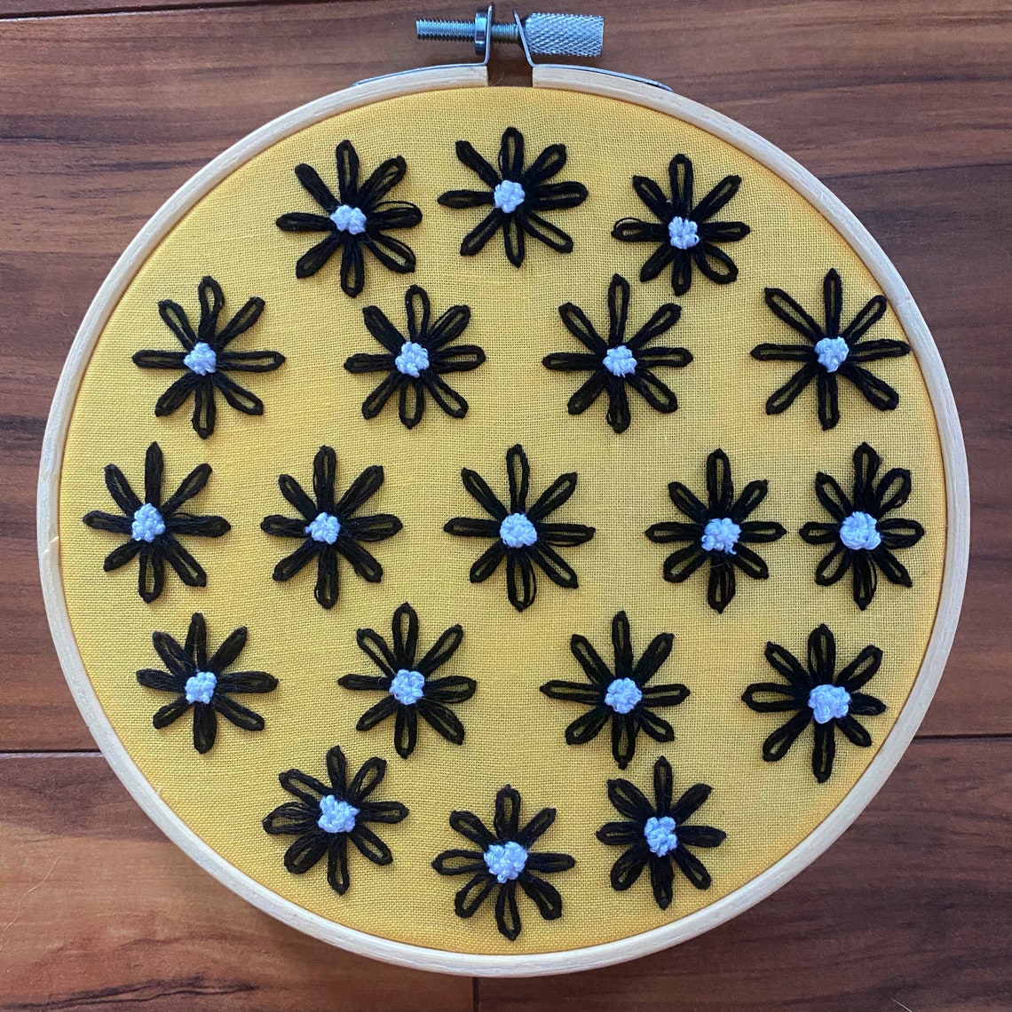Black Flower Embroidery 6”x6” - Etsy