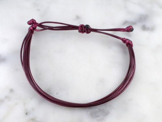 Maroon Waxed Cord Bracelet Adjustable Bracelet Waterproof | Etsy
