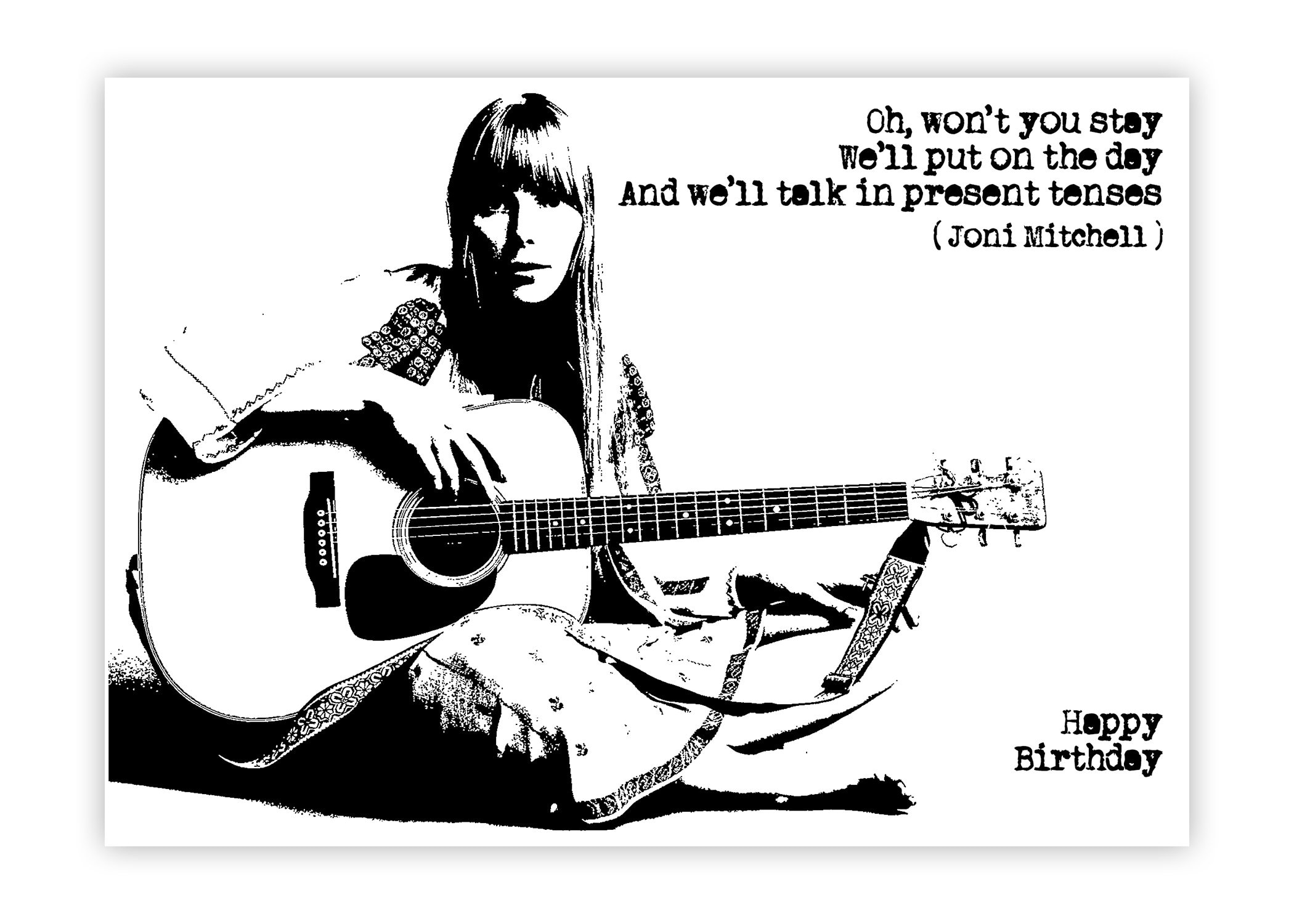 Joni Mitchell Birthday Card. Chelsea Morning Lyric. Music Card. Black ...