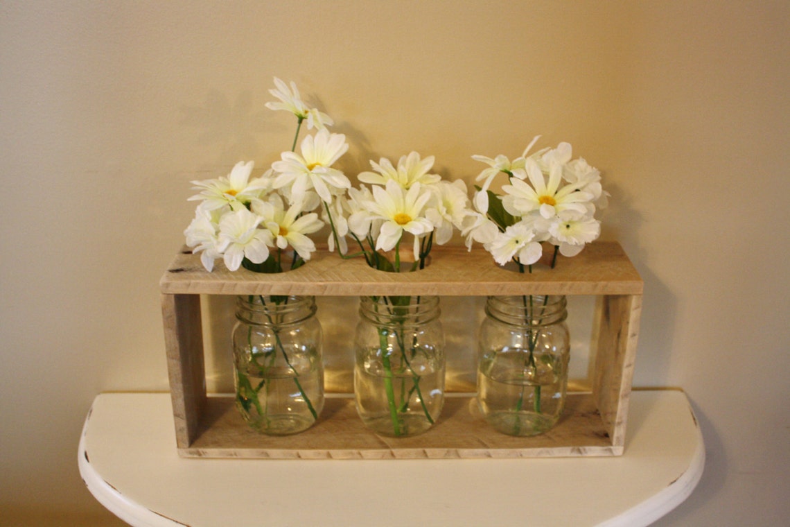 Mason Jar & Wood Vases - Etsy