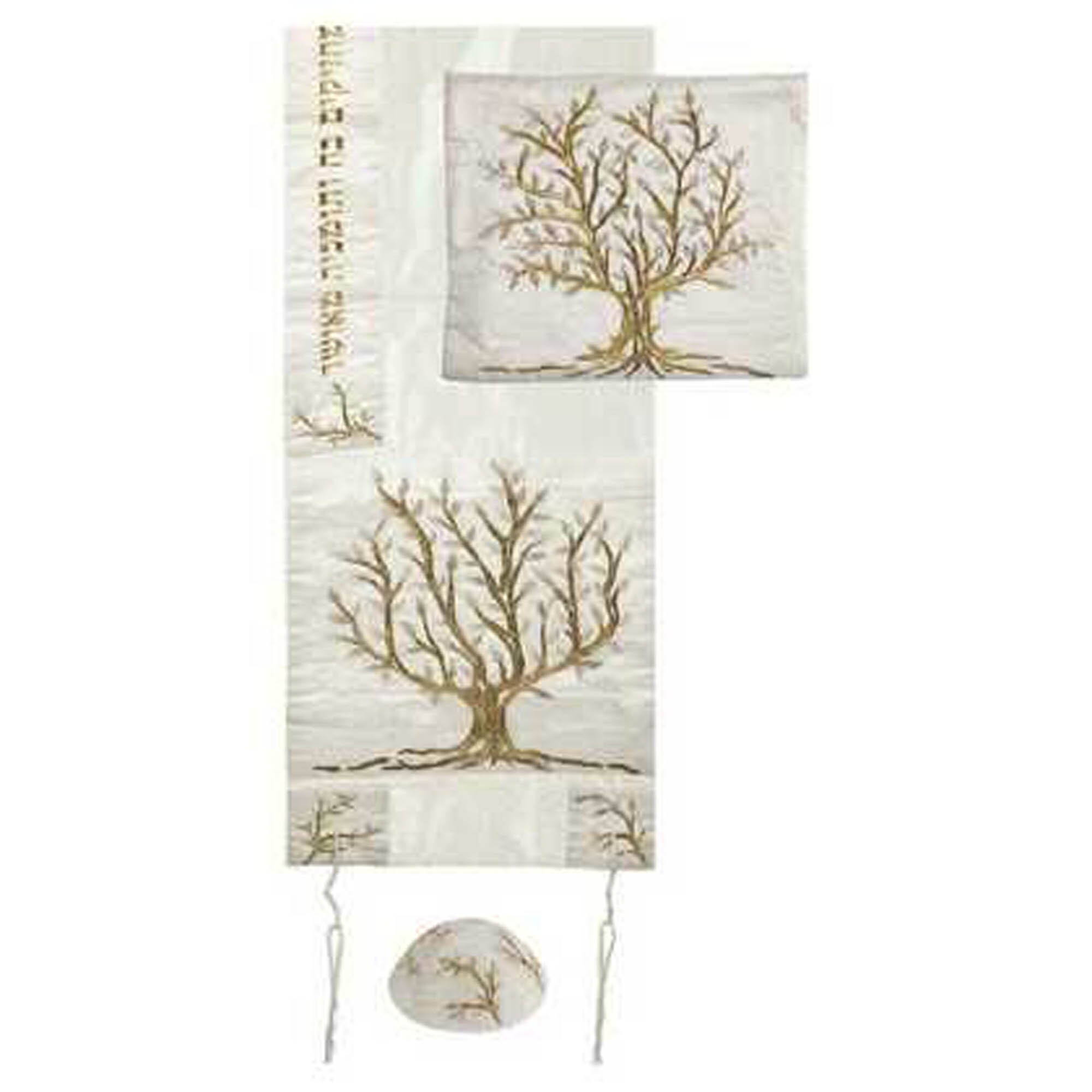 Polysilk Tallit Set Embroidered Tree of Life Gold and Silver Israel New ...