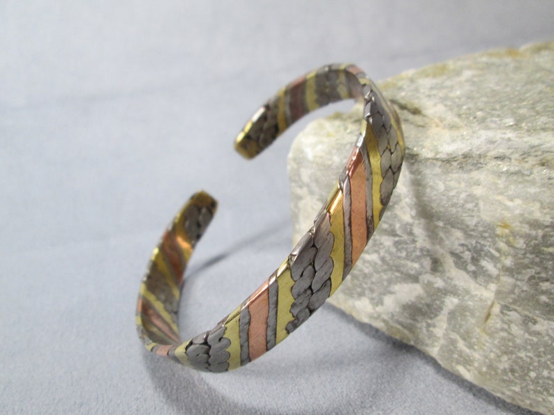 Mixed Metal Cuff Bracelet Layered Gauge Wrapped Silver Copper - Etsy